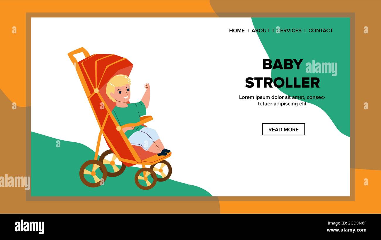 In Baby Stroller Enjoying Little Boy Child Vector Stock Vector Image ...