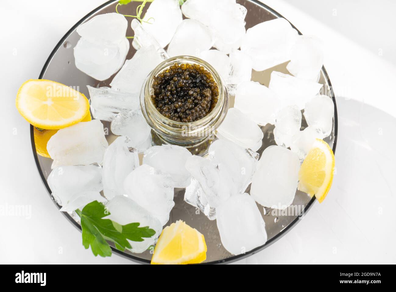 Appetizers of delicious delicatessen, natural sturgeon black caviar ...