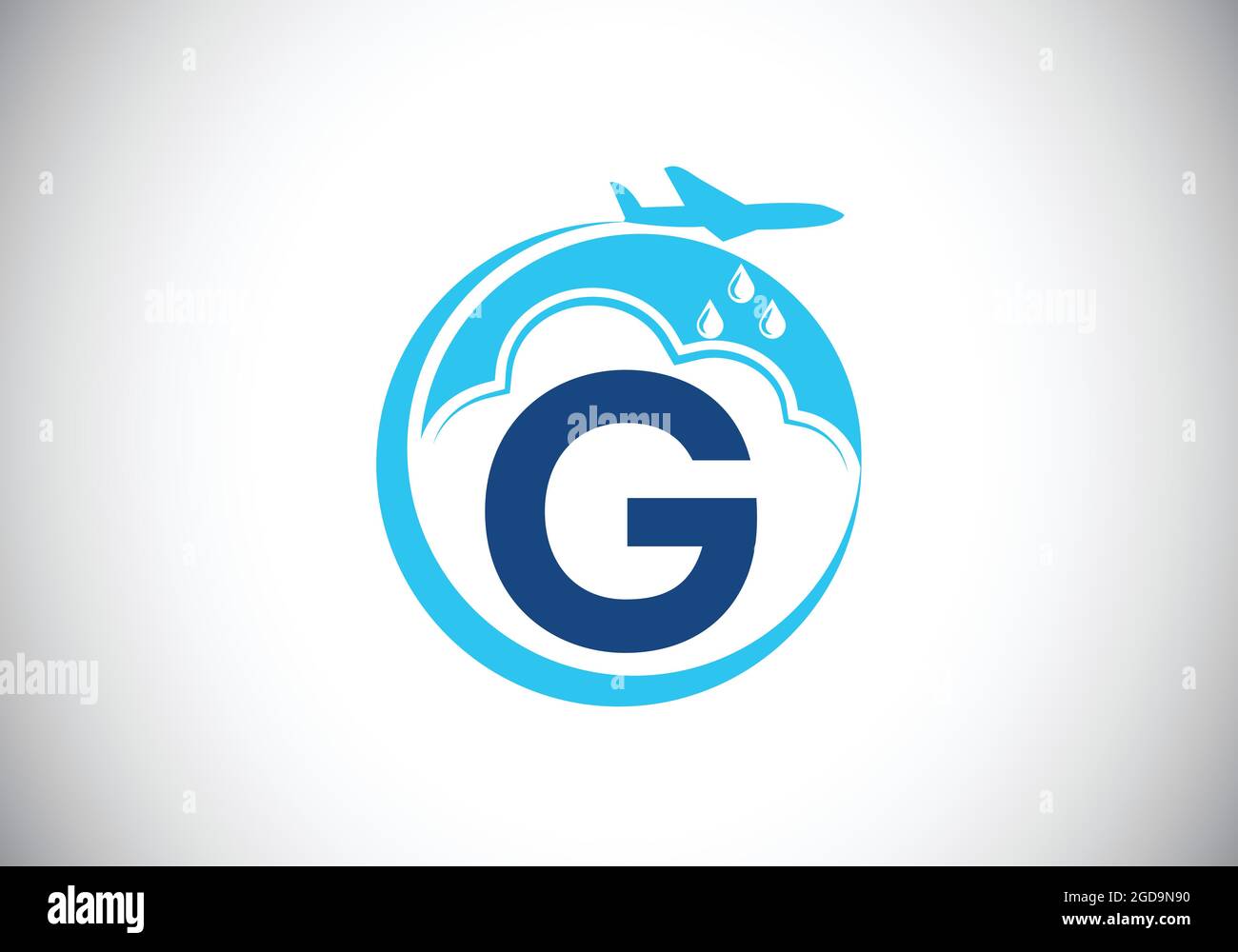 Initial G monogram alphabet with an airplane and cloud. Artificial ...