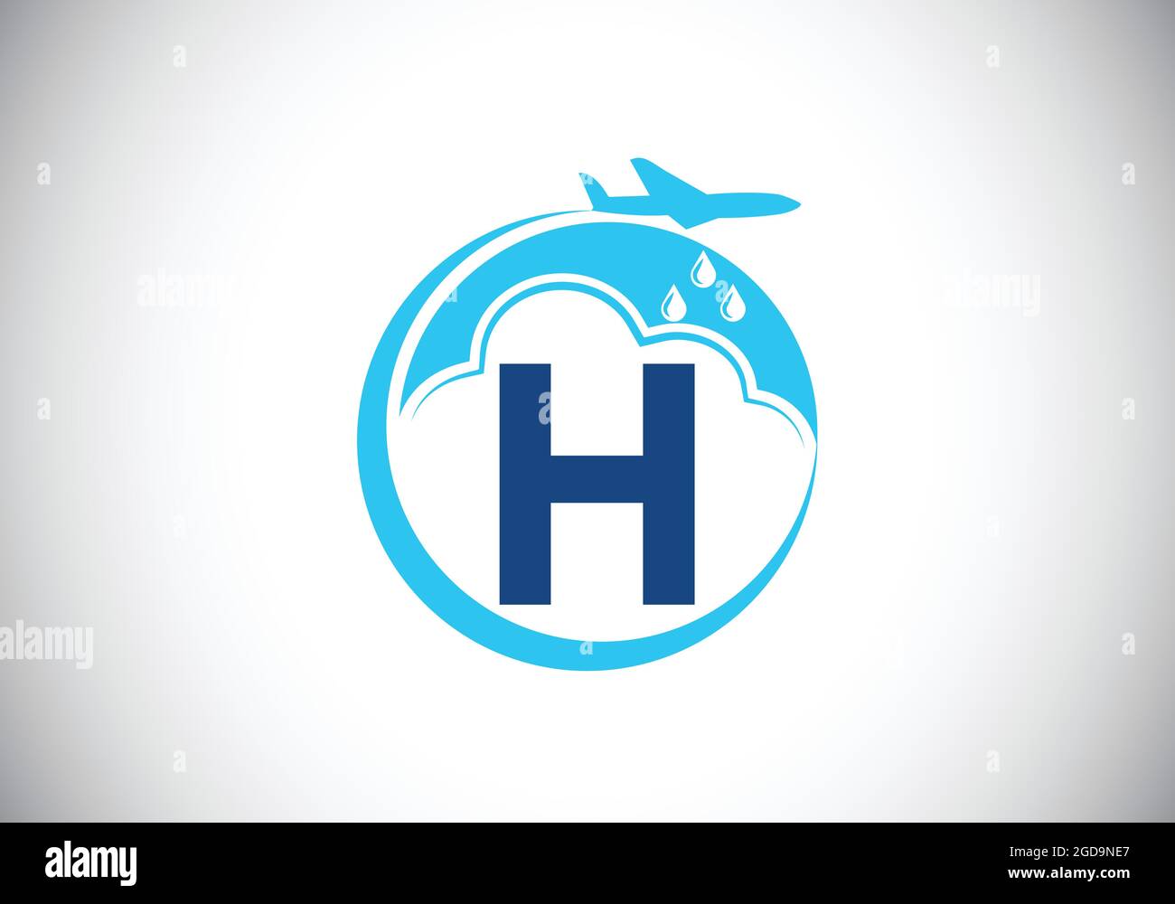 Initial H monogram alphabet with an airplane and cloud. Artificial ...
