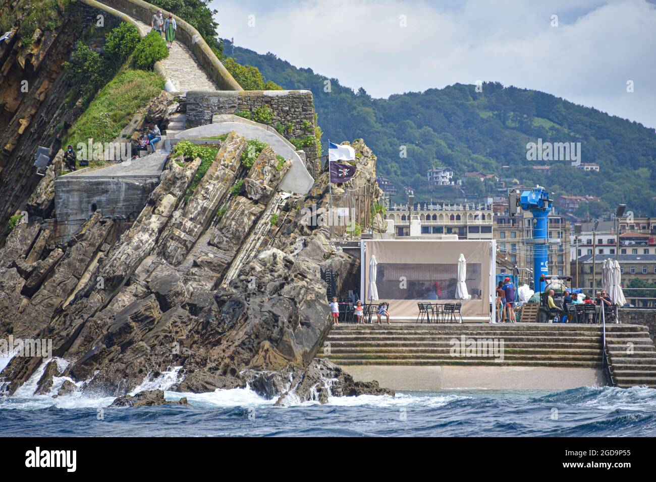 San Sebastian, Spain - 2 August 2021: Dock on Isla Santa Clara in the ...