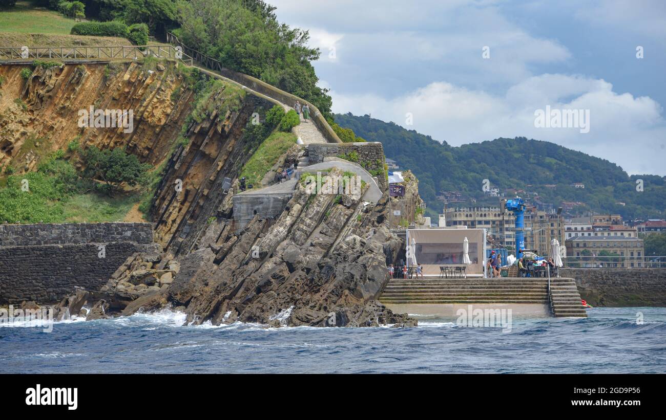 San Sebastian, Spain - 2 August 2021: Dock on Isla Santa Clara in the ...