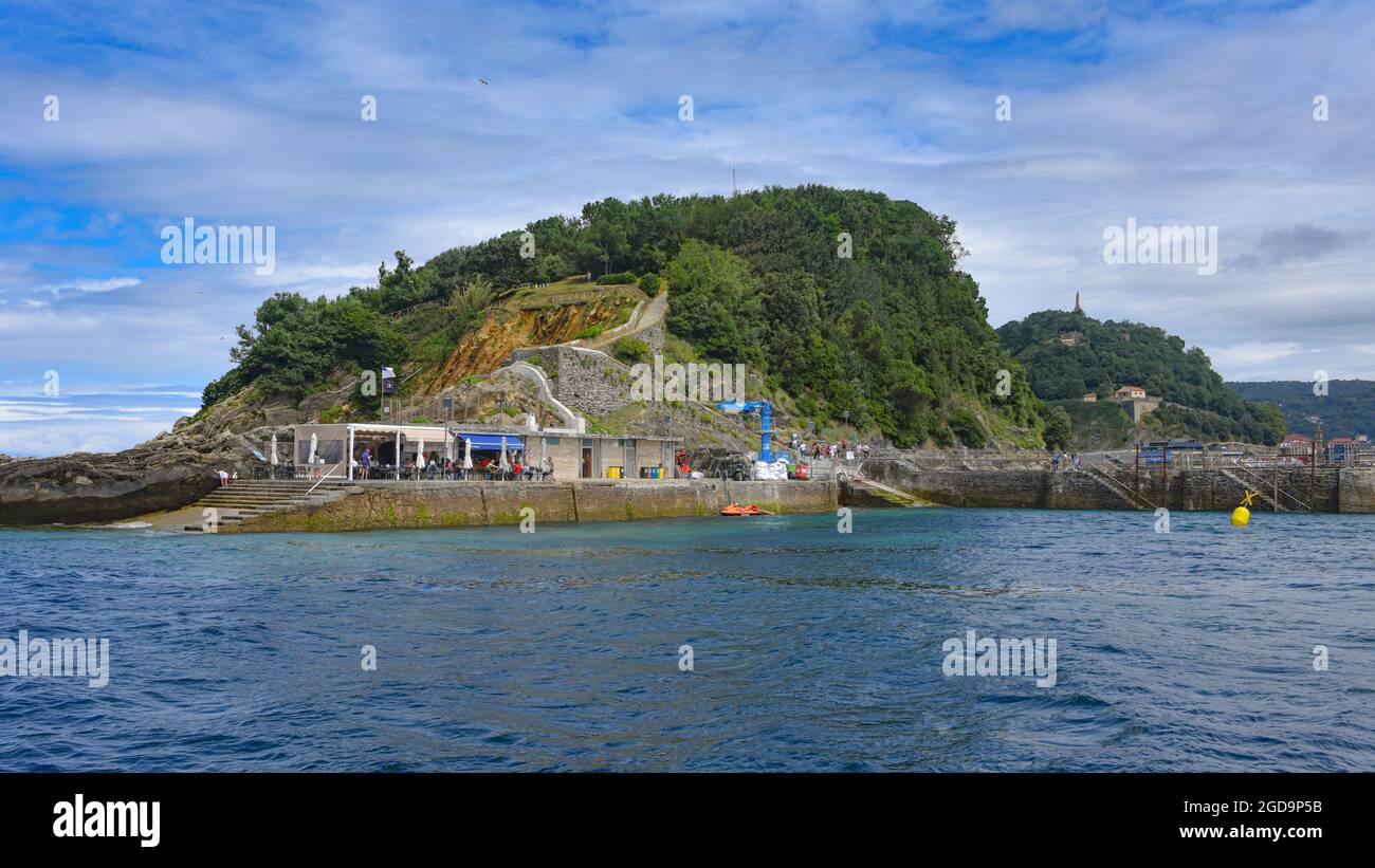 San Sebastian, Spain - 2 August 2021: Dock on Isla Santa Clara in the ...