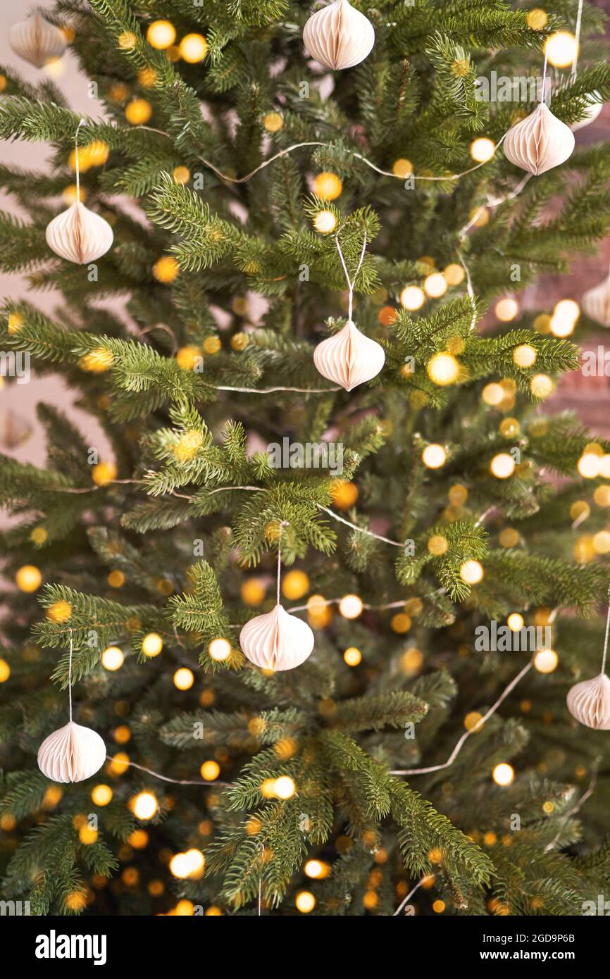 Christmas ball. Fir tree with glitter. Evergreen postcard Stock Photo ...