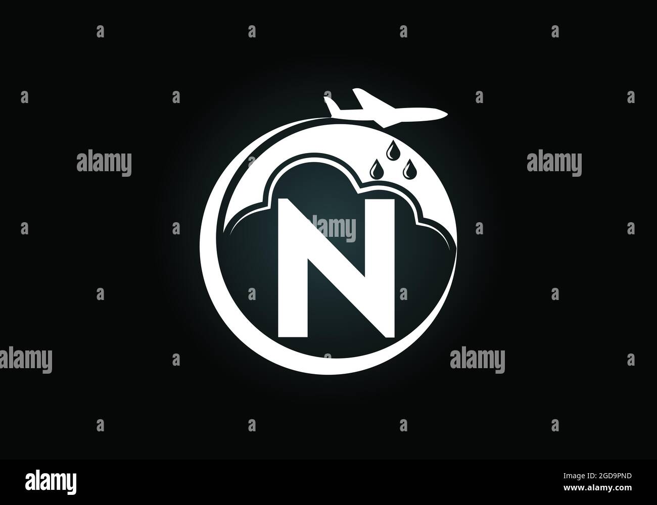 Initial N monogram alphabet with an airplane and cloud. Artificial ...