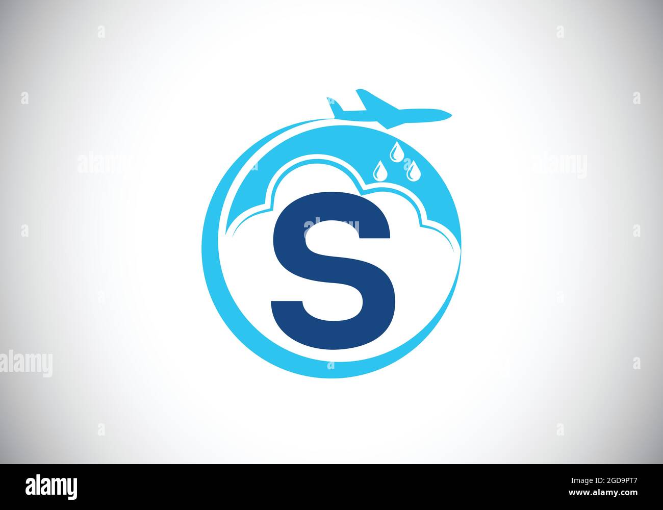Initial S monogram alphabet with an airplane and cloud. Artificial ...
