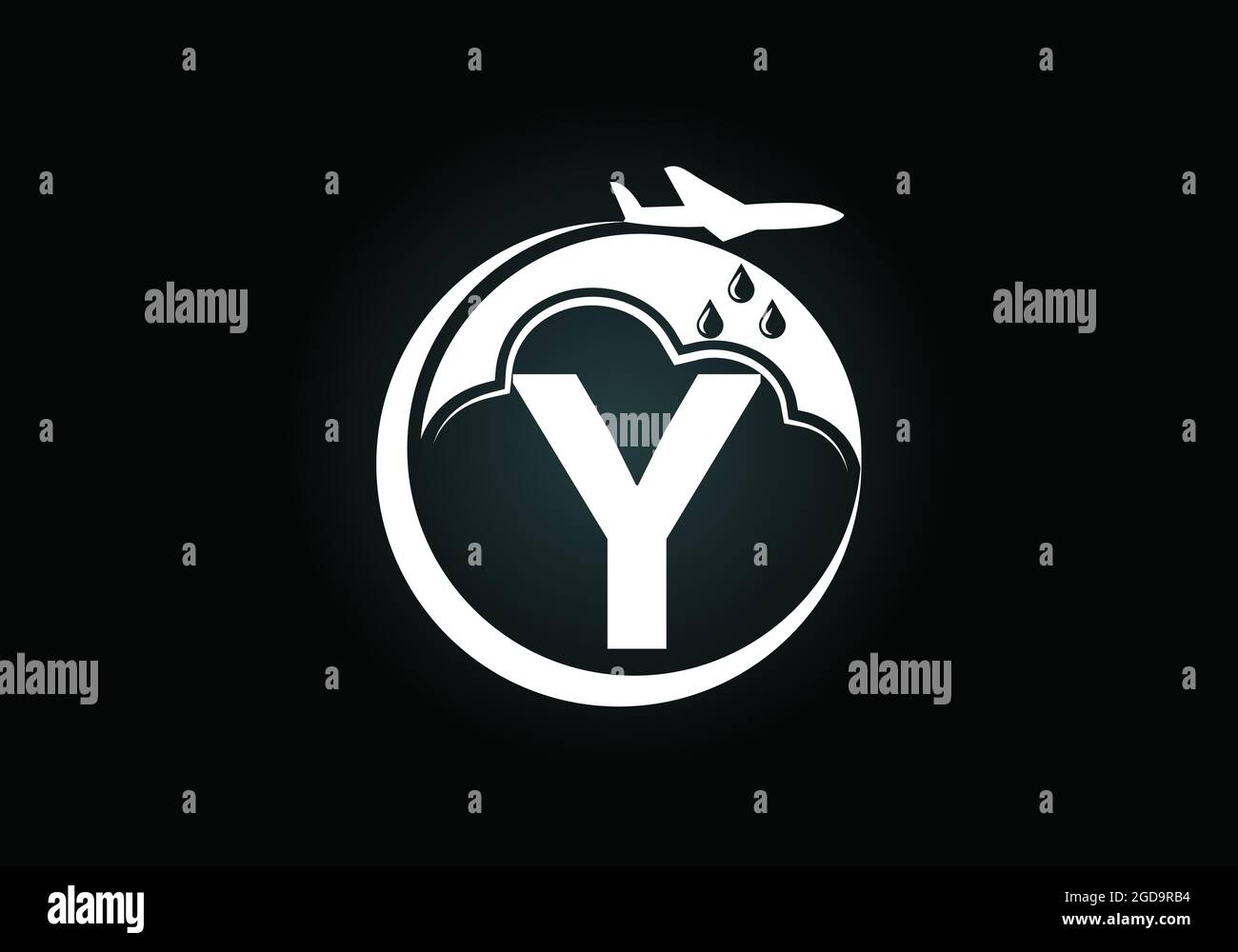 Initial Y monogram alphabet with an airplane and cloud. Artificial ...