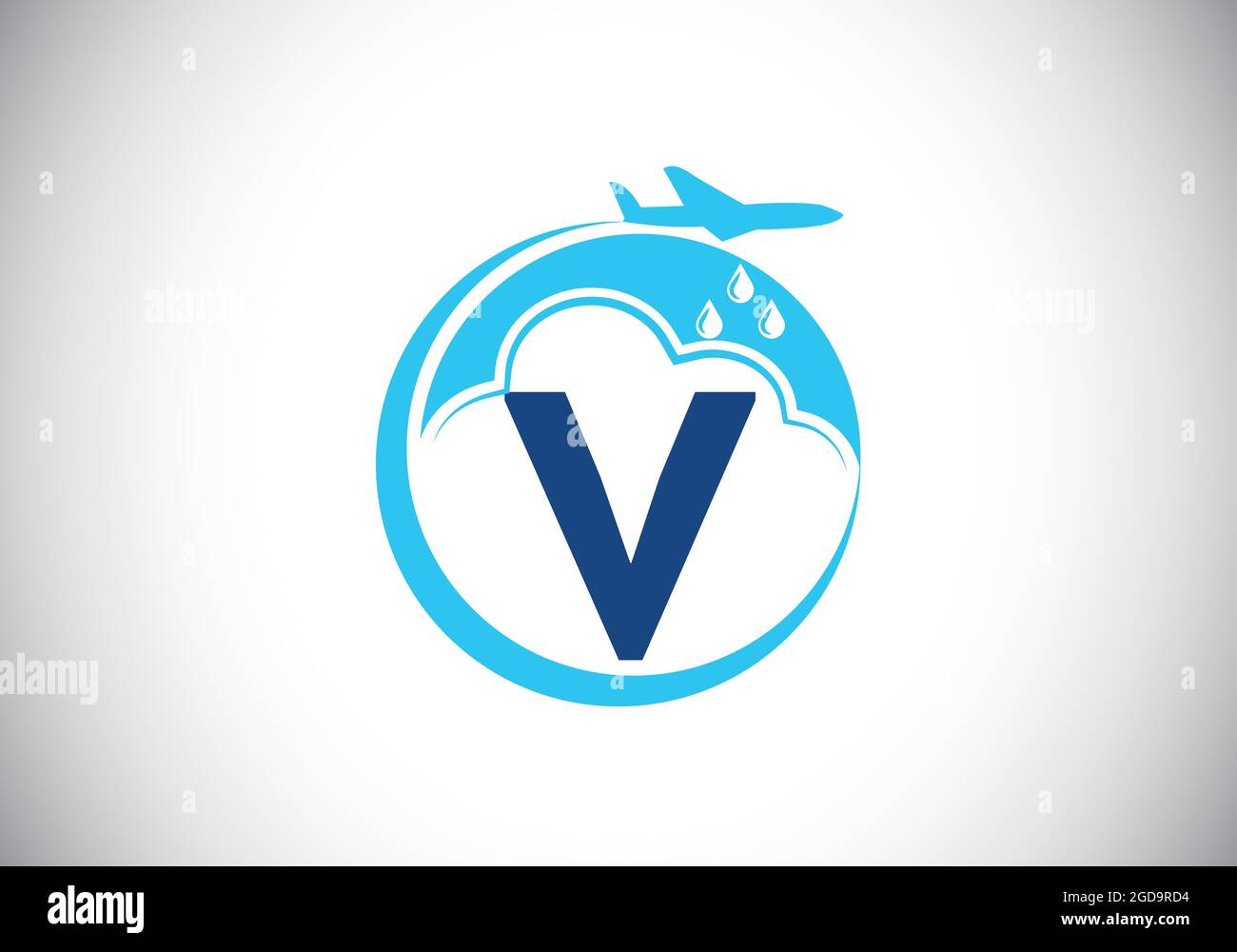 Initial V monogram alphabet with an airplane and cloud. Artificial ...