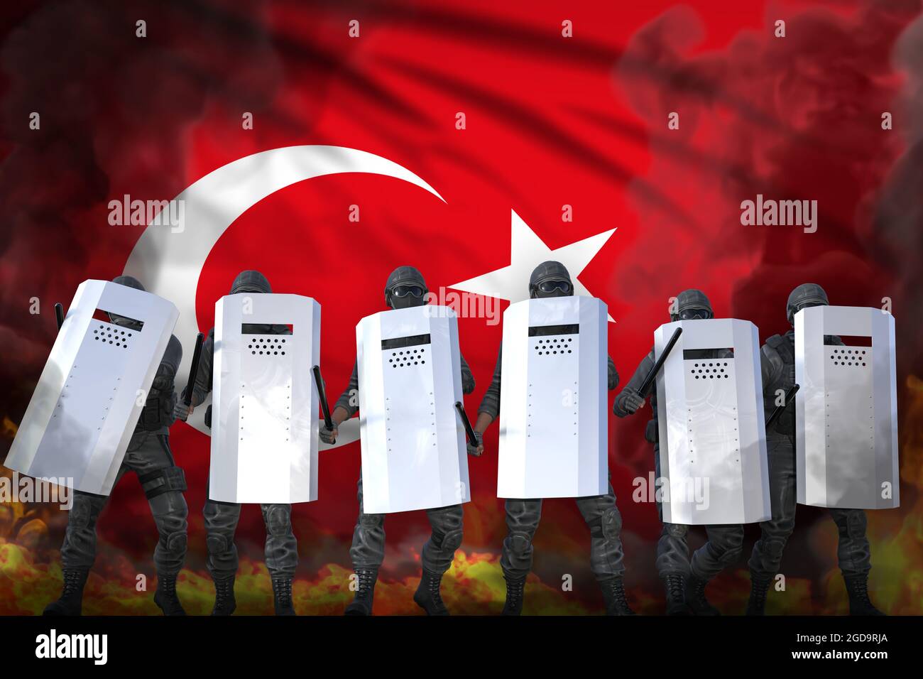 Turkey police swat in heavy smoke and fire protecting state against ...