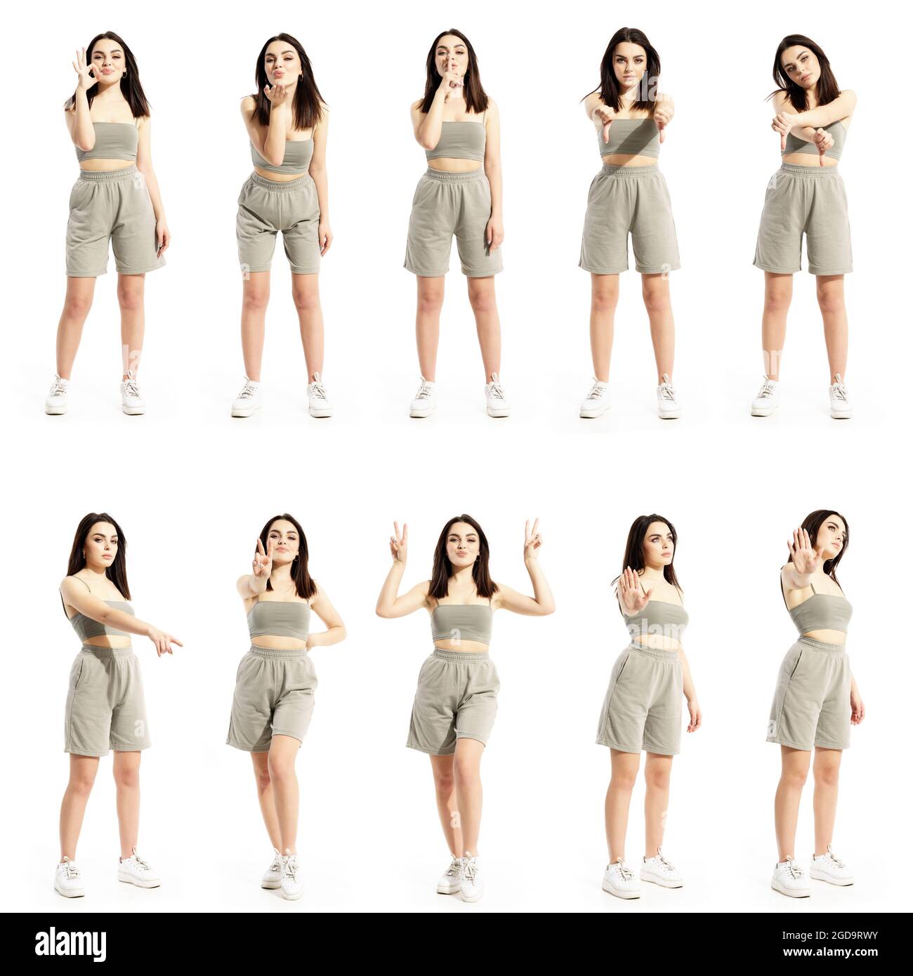 Collage of various gestures and hand signs such as kiss, silent, stop ...