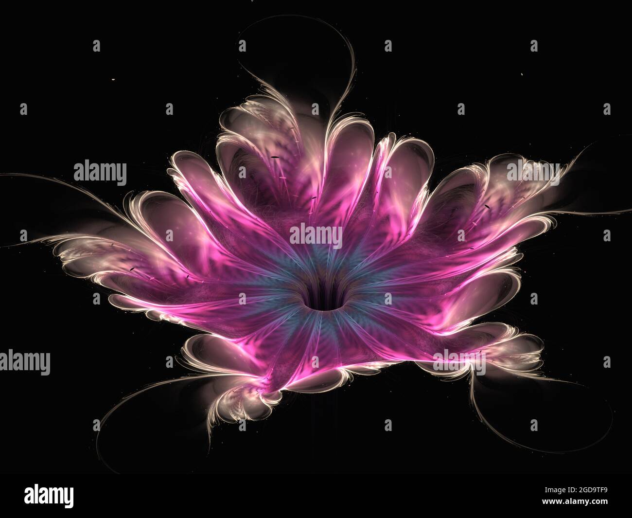 Abstract glowing colorful flower on black background. Fantasy fractal ...