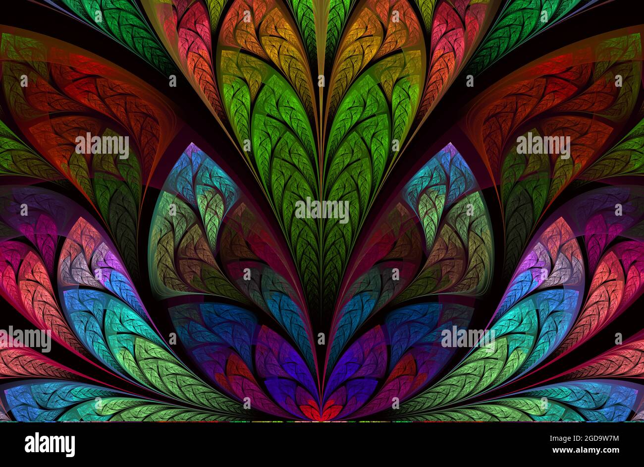 Multicolored floral pattern in stained-glass window style. Symmetrical ...