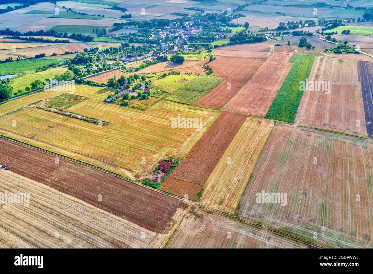 Aerial view of agricultural and green fields in countryside. Nature ...