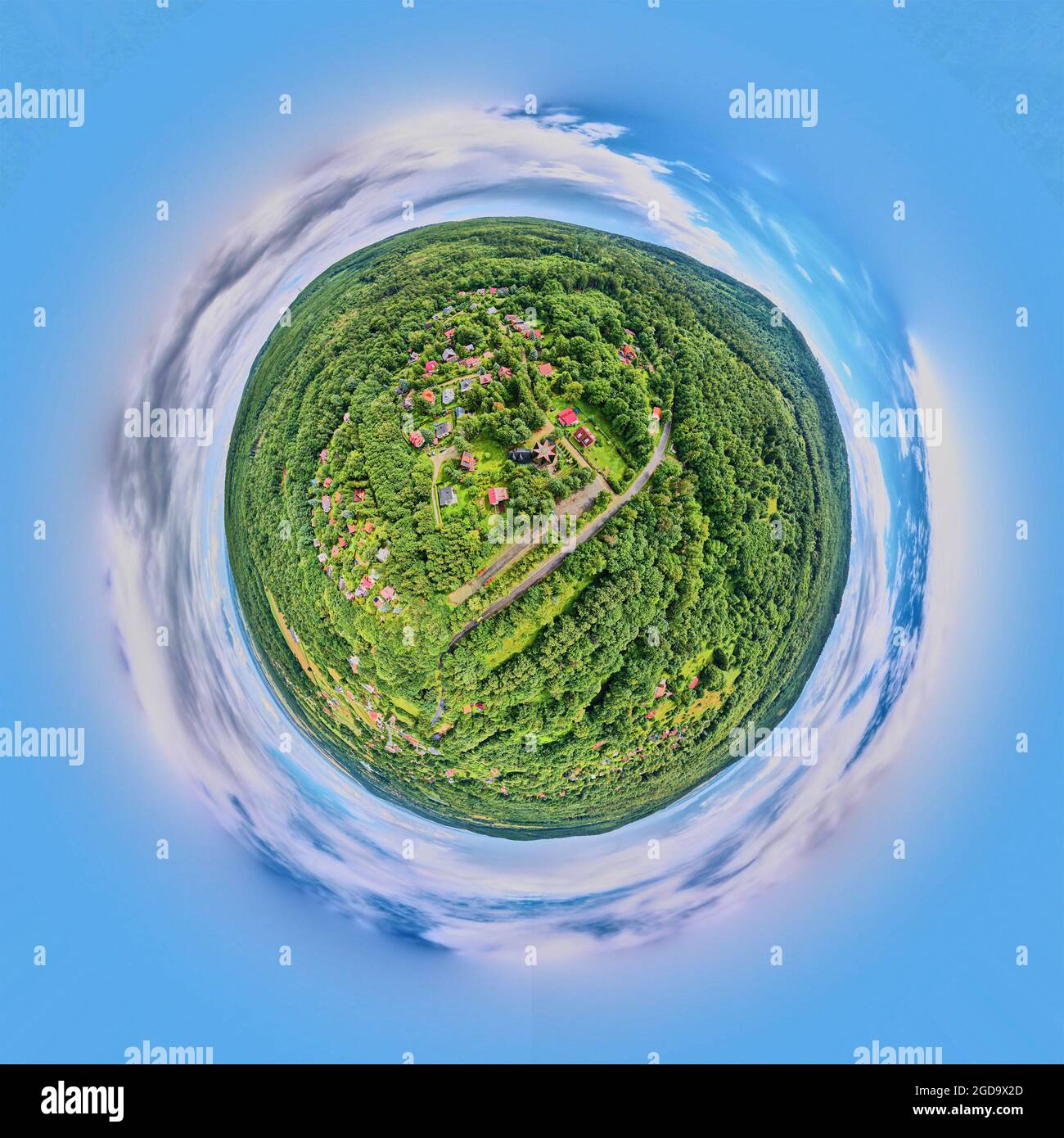 Spherical 360 degrees panorama of summer landscape with fields and ...