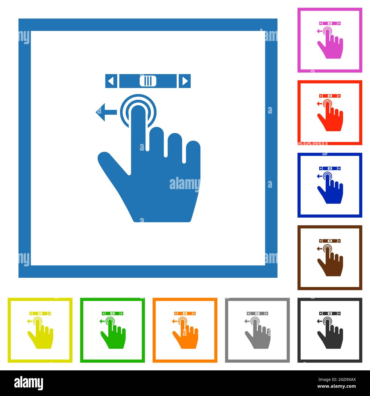 right handed scroll left gesture flat color icons in square frames on ...