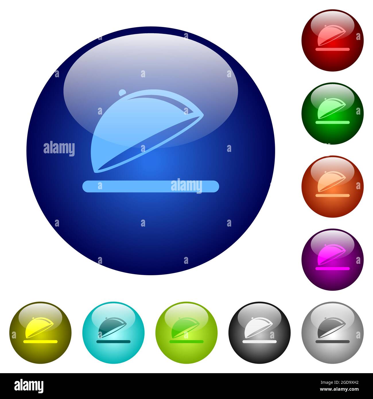 Open food tray with gloss icons on round glass buttons in multiple ...