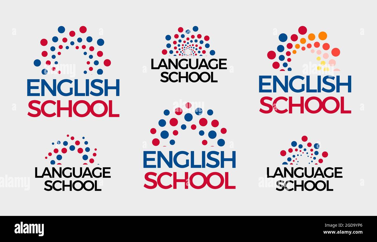English School logo set, abstract bubbles round logotype collection ...