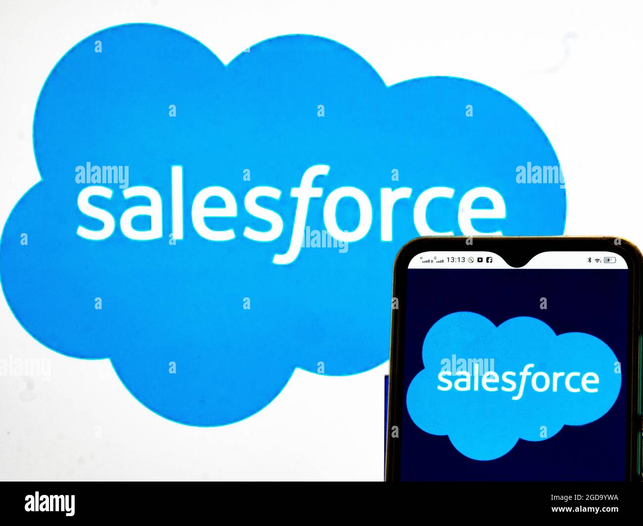 In this photo illustration a Salesforce.com, Inc. logo seen displayed ...