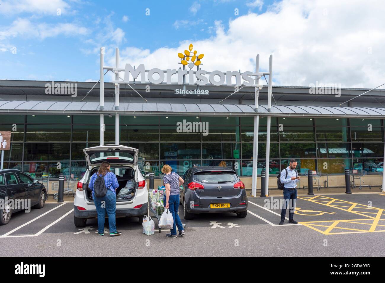 Shoppers at Morrisons supermarket car park, Bath, England, UK Stock ...