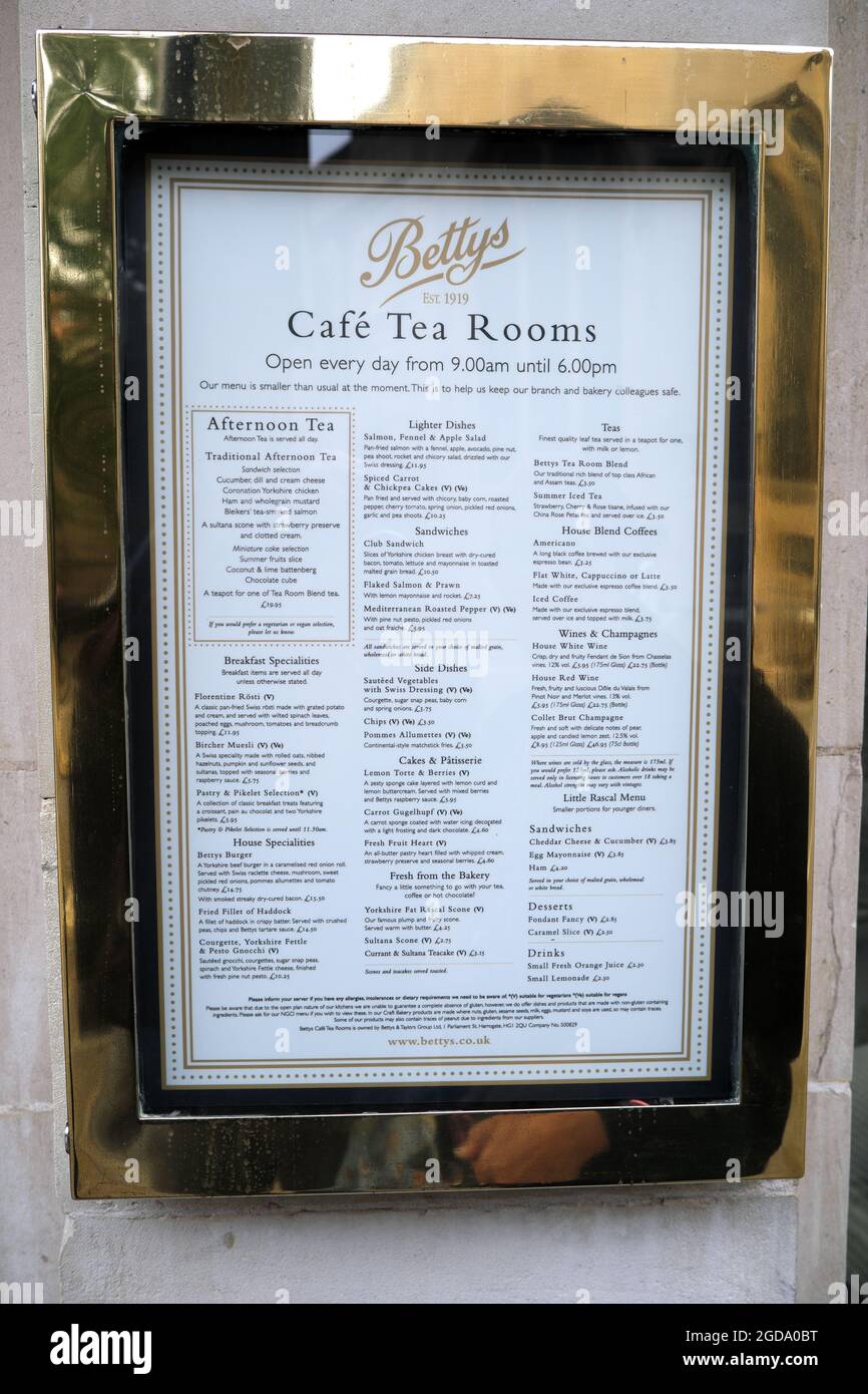 Betty's Cafe Tea Rooms Menu In St Helen's Square In The City Of York ...