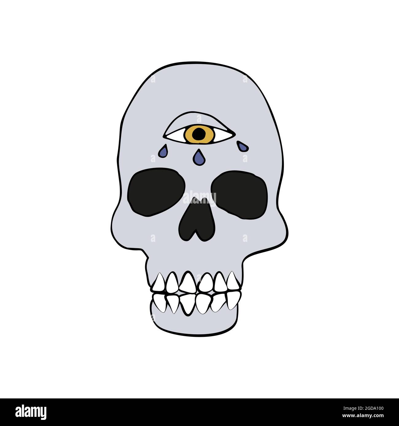 Vintage Mystic Skull with third eye drawing print Illustration Stock ...