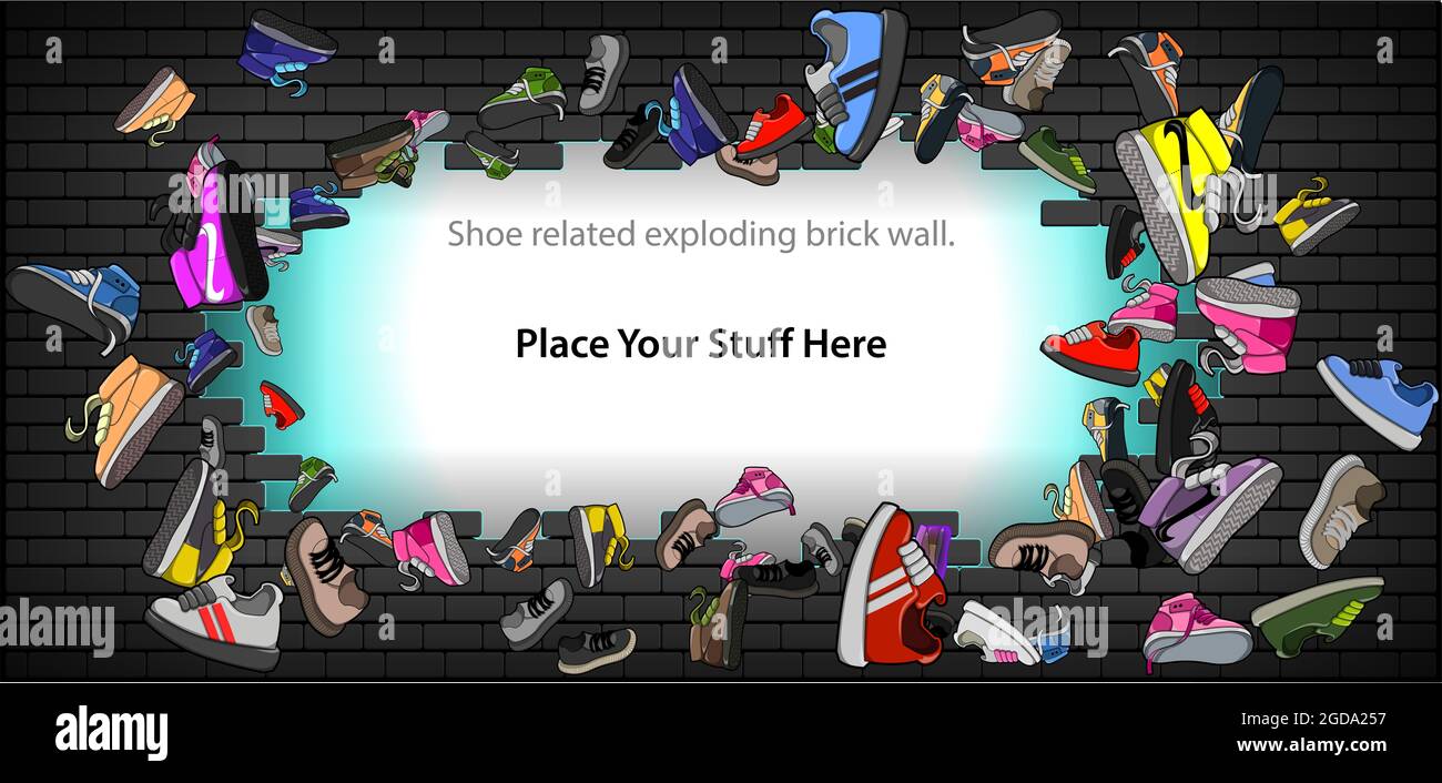 Exploding Brickwall with Shoes Sneakers exploding out from a brick wall ...