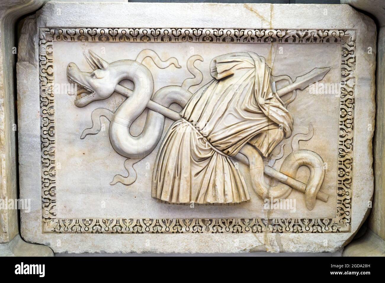 Marble relief representing trophies of war (captured Dacian Draco) from ...