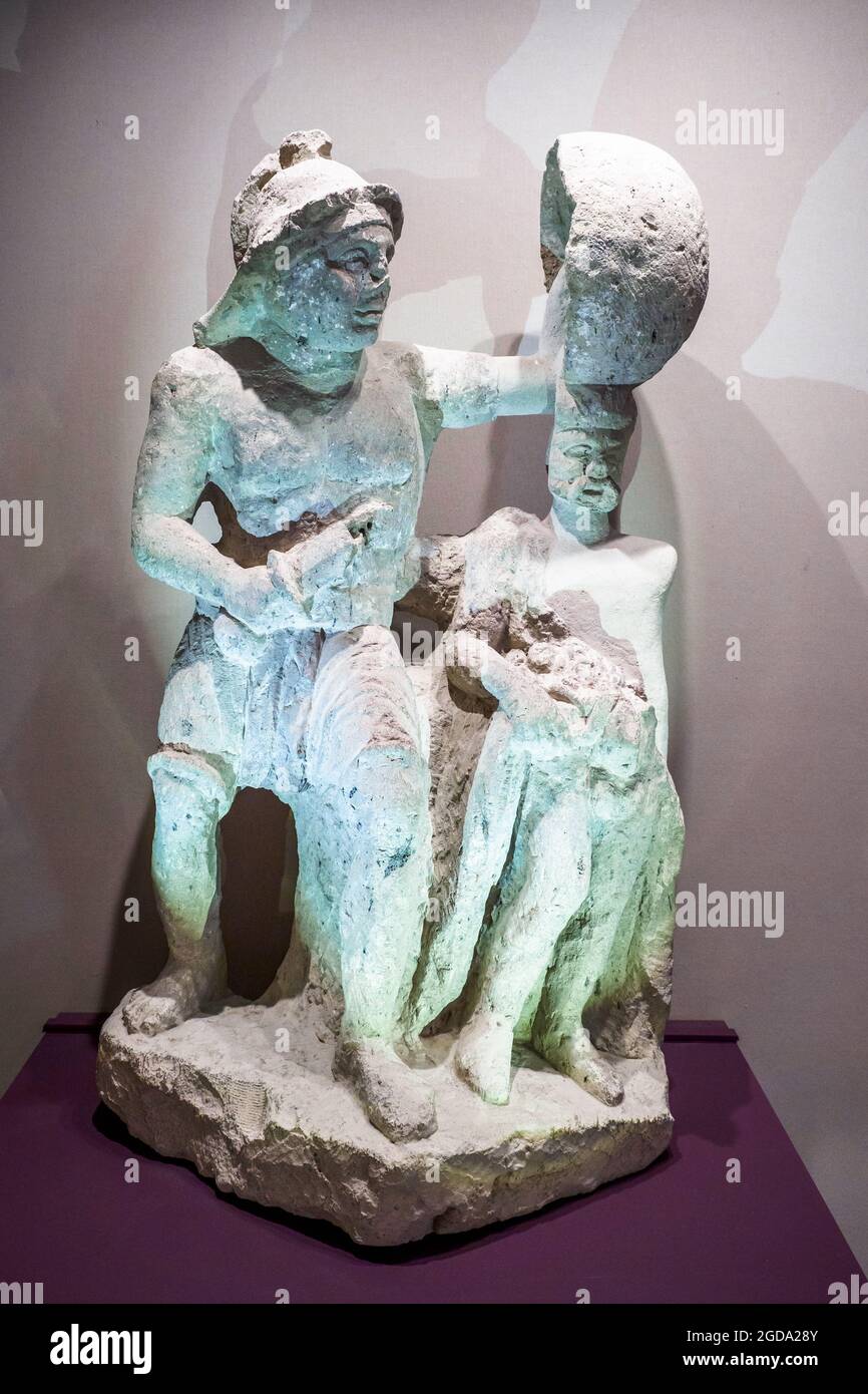 Statue of gladiator with Priapus Tuff Pompeii, Caupona del Gladiatore ...