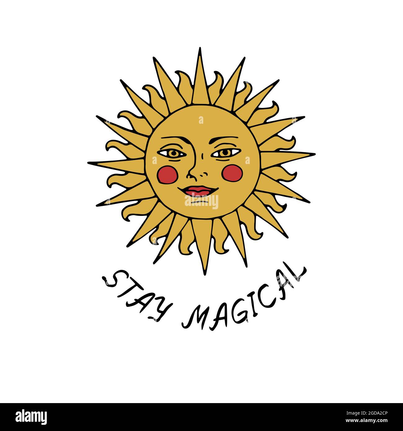 Vintage Mystic Golden Sun Illustration with Lettering Stock Vector ...