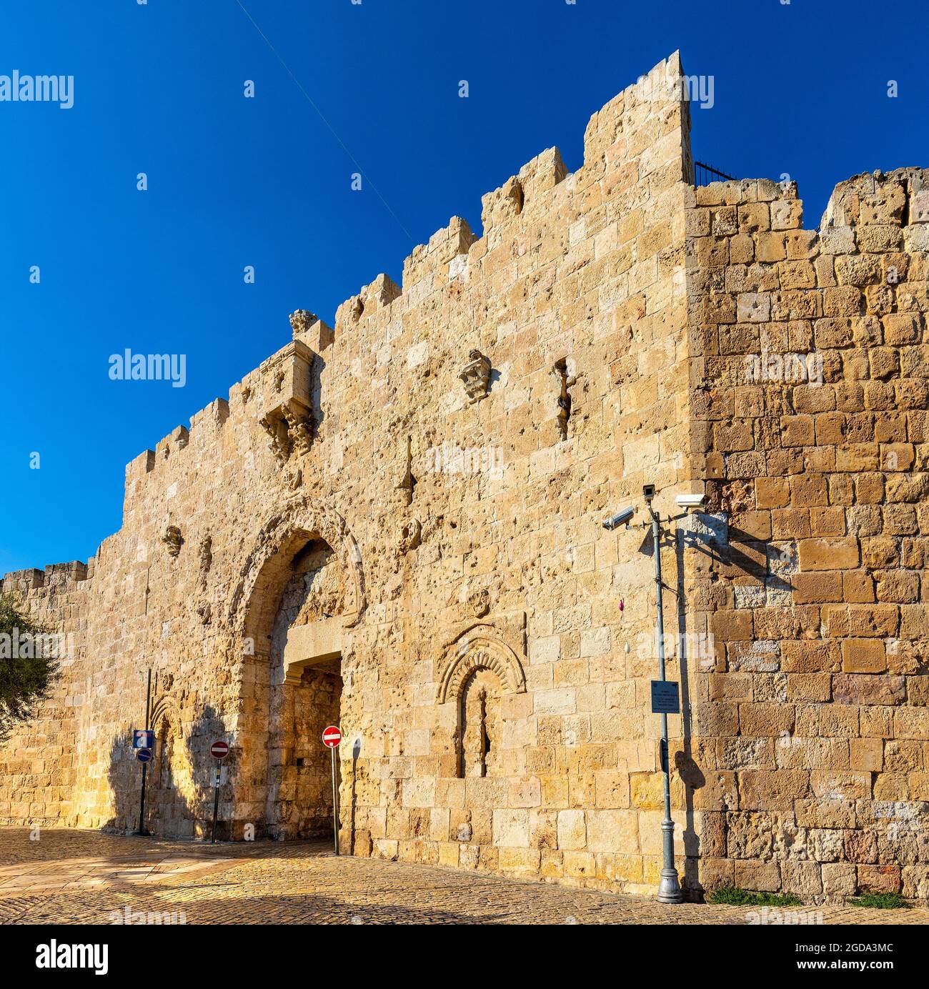 Jerusalem, Israel - October 13, 2017: Zion Gate of Old City walls aside ...