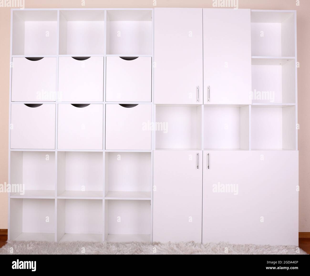 Empty white shelves close up Stock Photo - Alamy