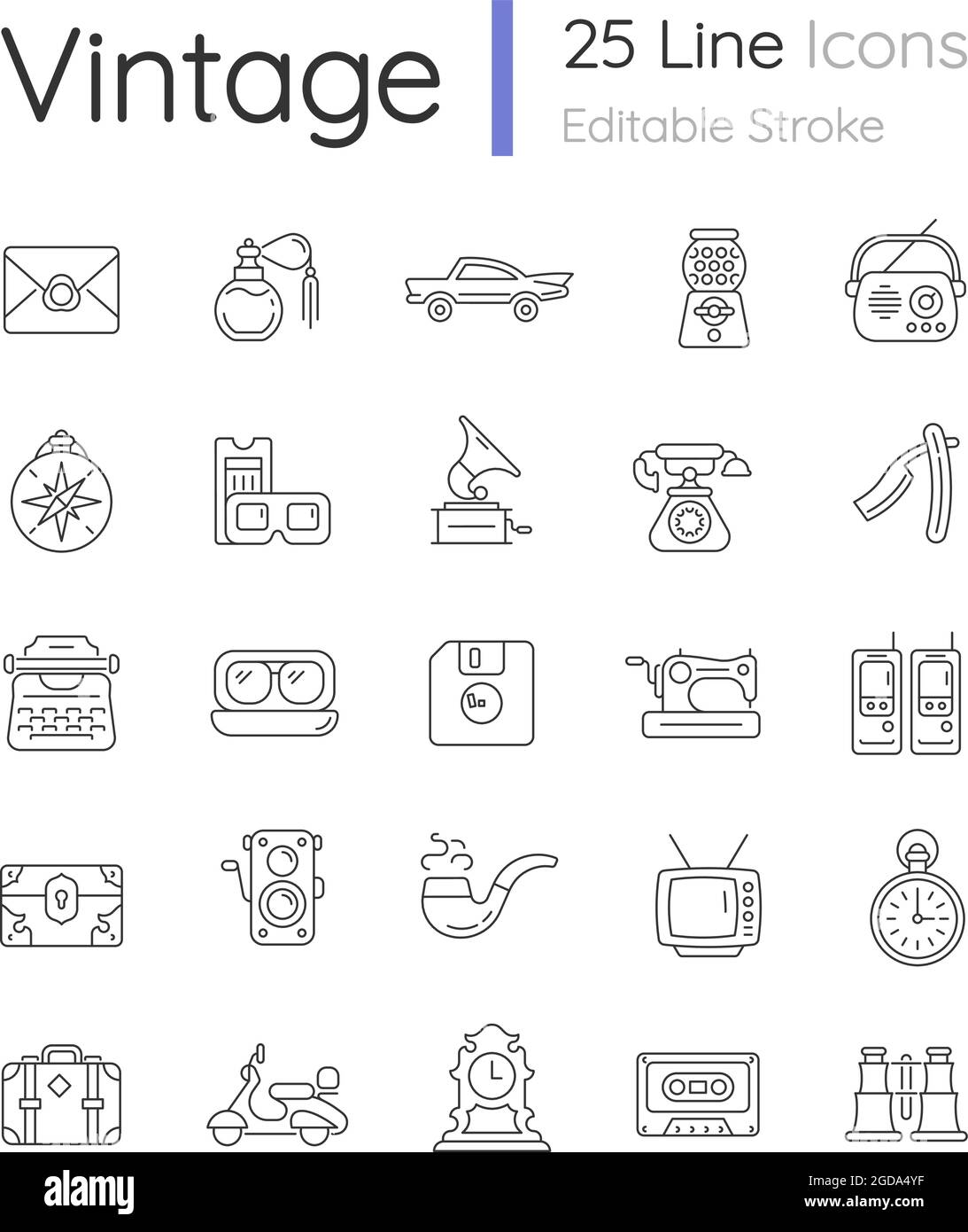 Vintage style linear icons set Stock Vector Image & Art - Alamy