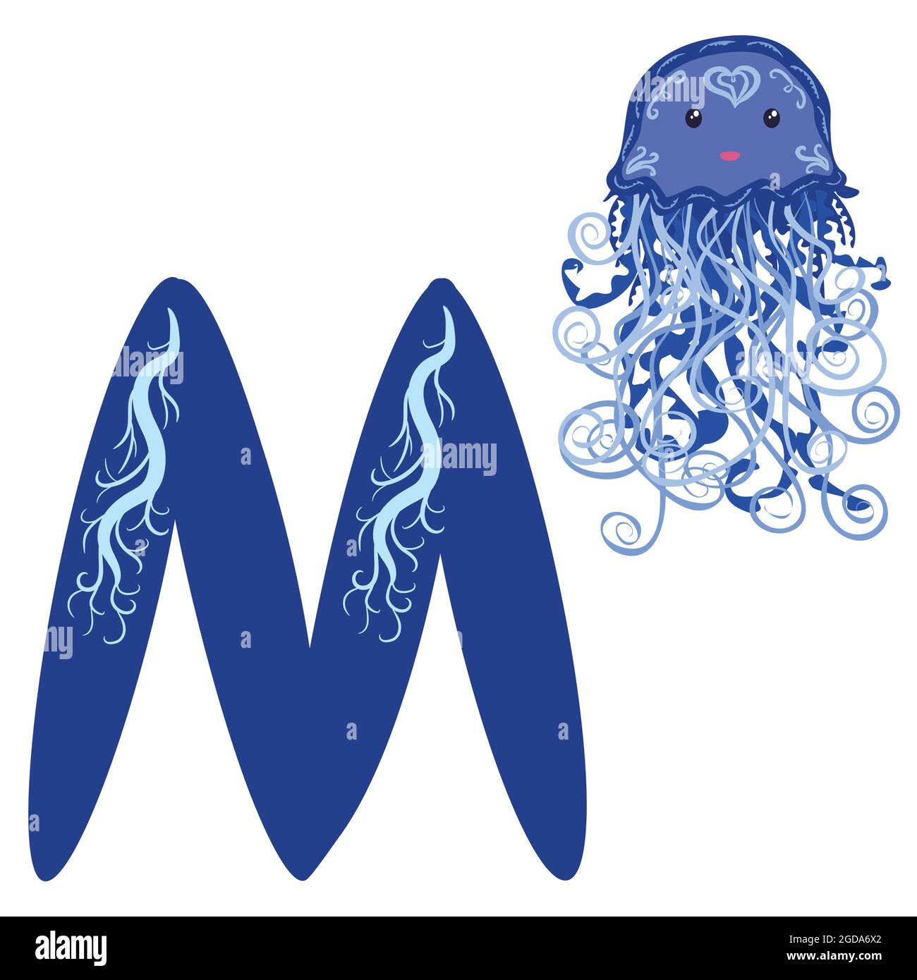 Medusa and the letter M. Funny alphabet for children with animals, for ...