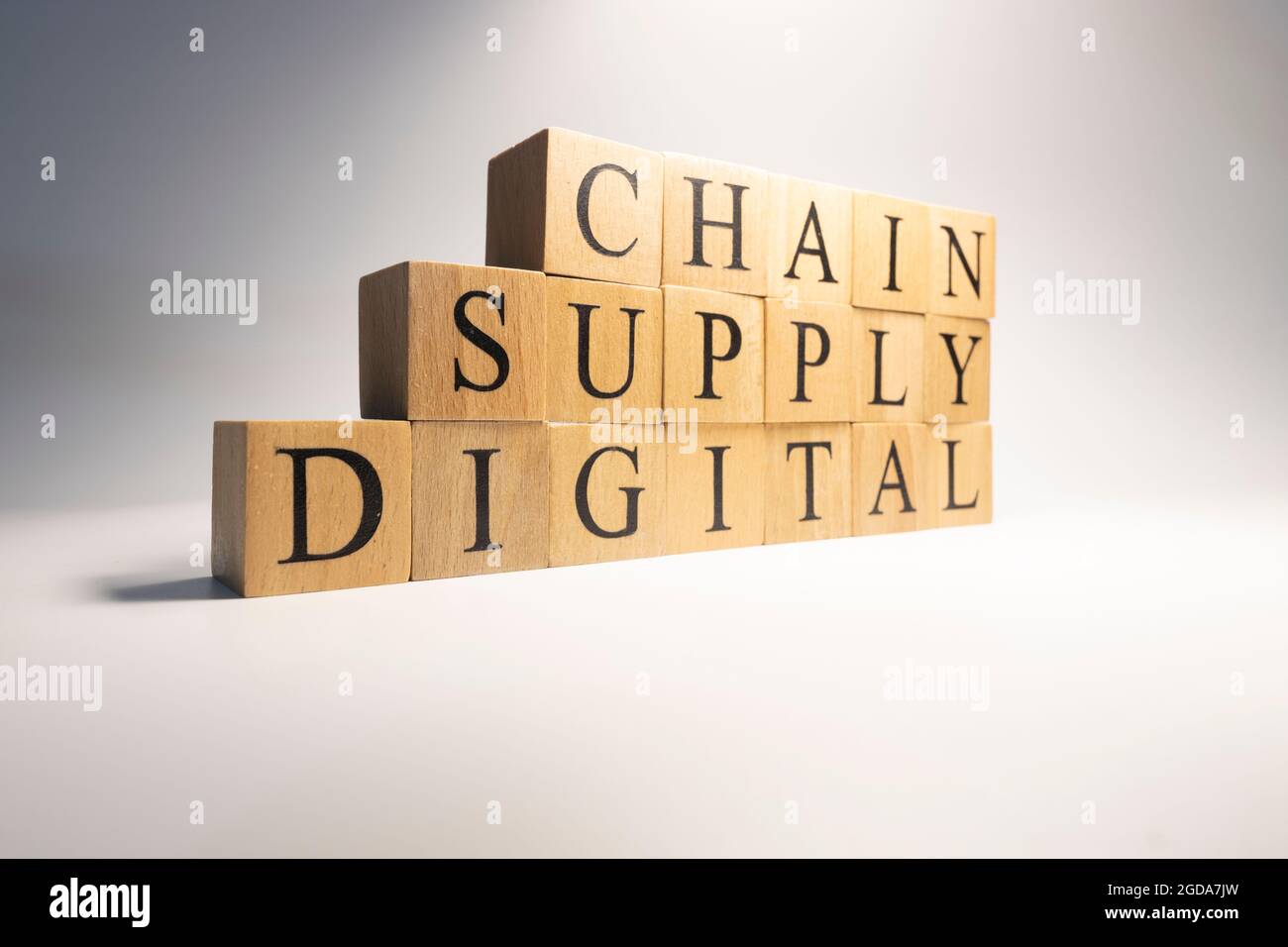 The digital supply chain was created from wooden cubes. Industry and ...