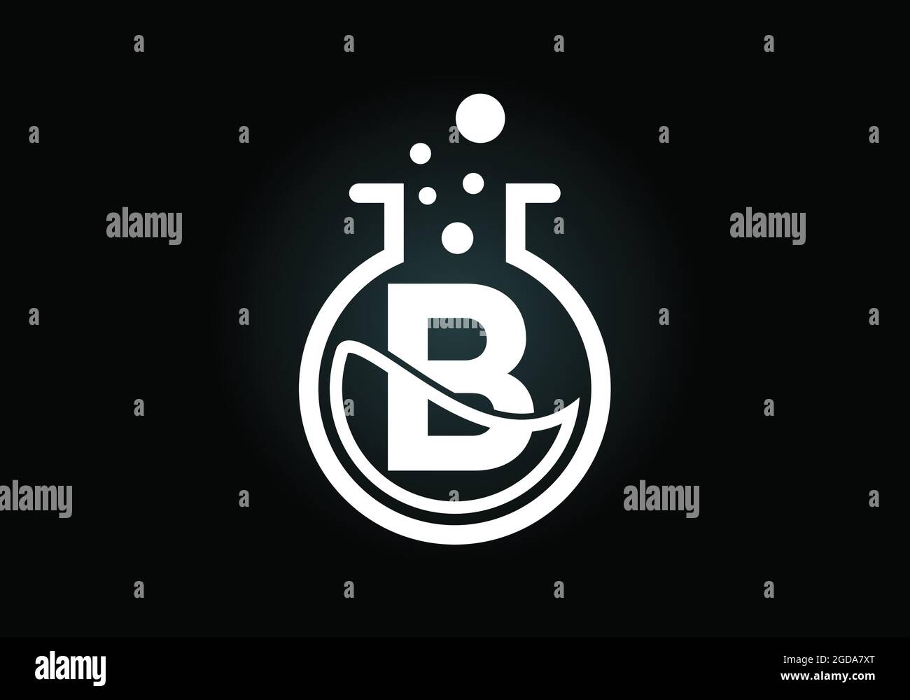 Initial B monogram alphabet with lab glass, chemical liquid, and ...