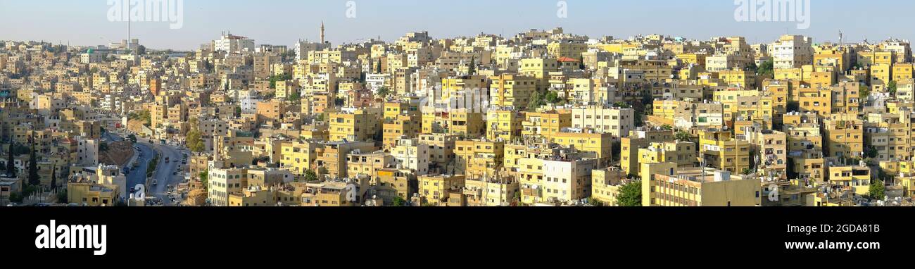Panorama of the city of Amman in Jordan under the blue sky from the ...
