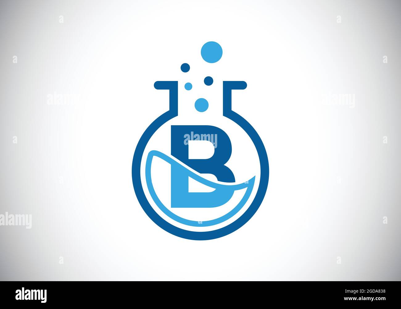 Initial B monogram alphabet with lab glass, chemical liquid, and ...