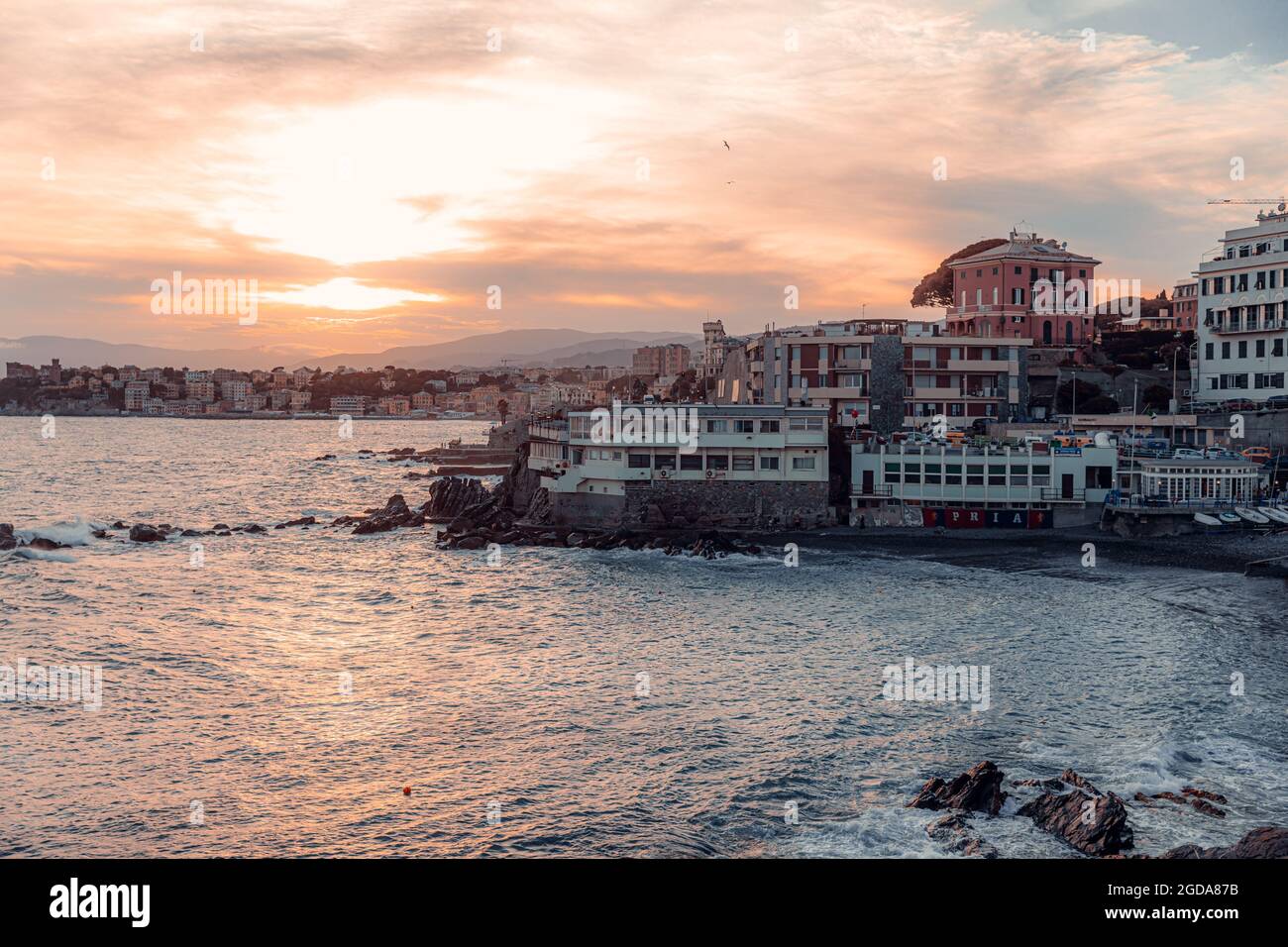 Sea and the city on the background in Genova- Italy Stock Photo - Alamy