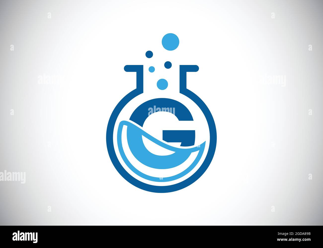 Initial G monogram alphabet with lab glass, chemical liquid, and ...
