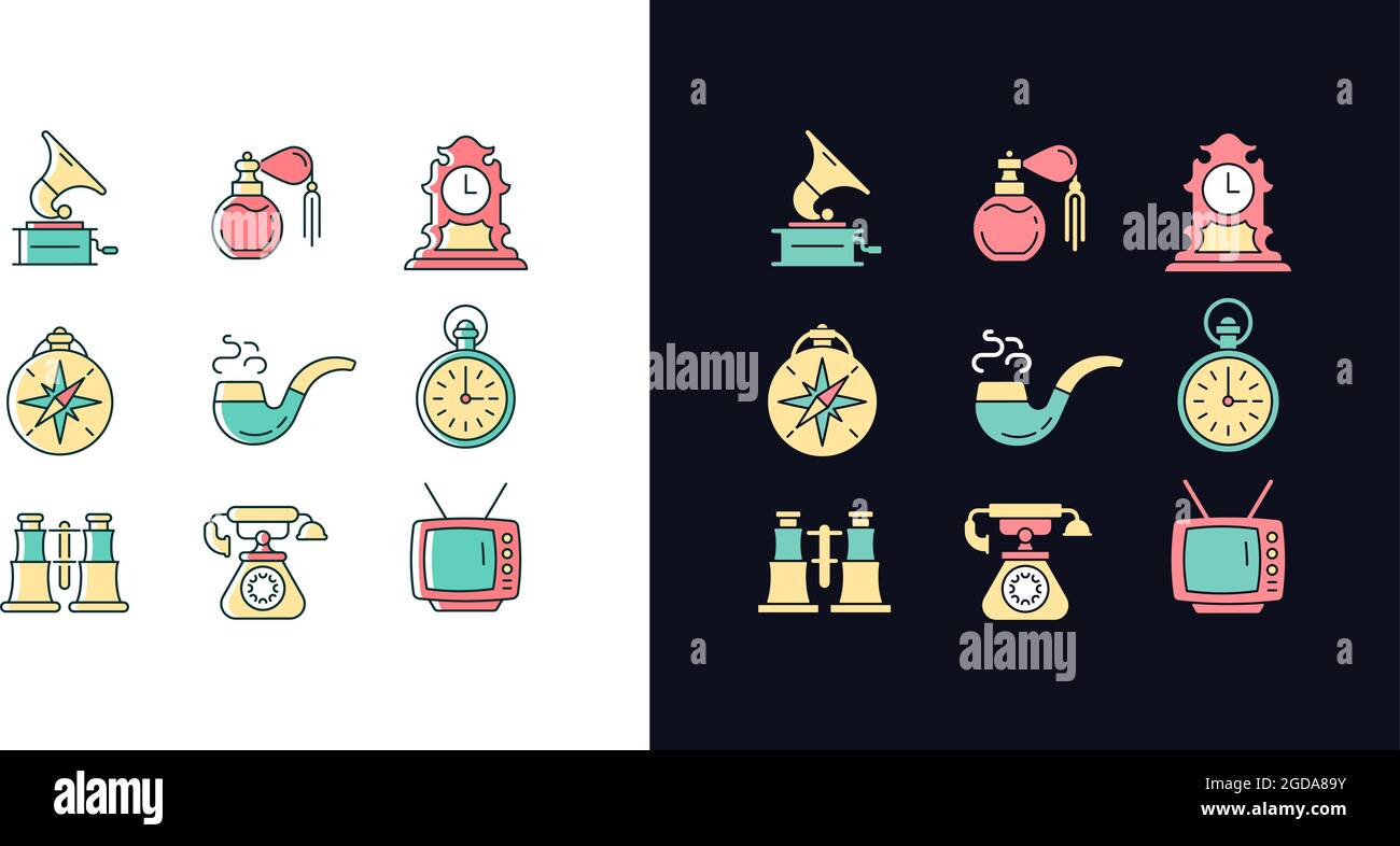 Retro items light and dark theme RGB color icons set Stock Vector Image ...