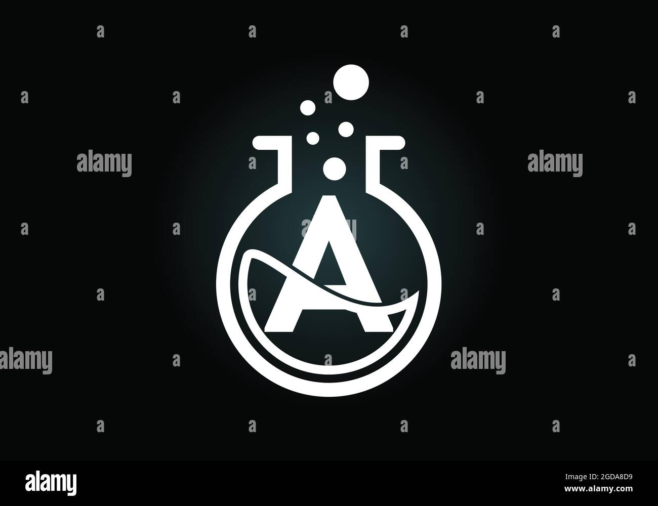 Initial A monogram alphabet with lab glass, chemical liquid, and ...