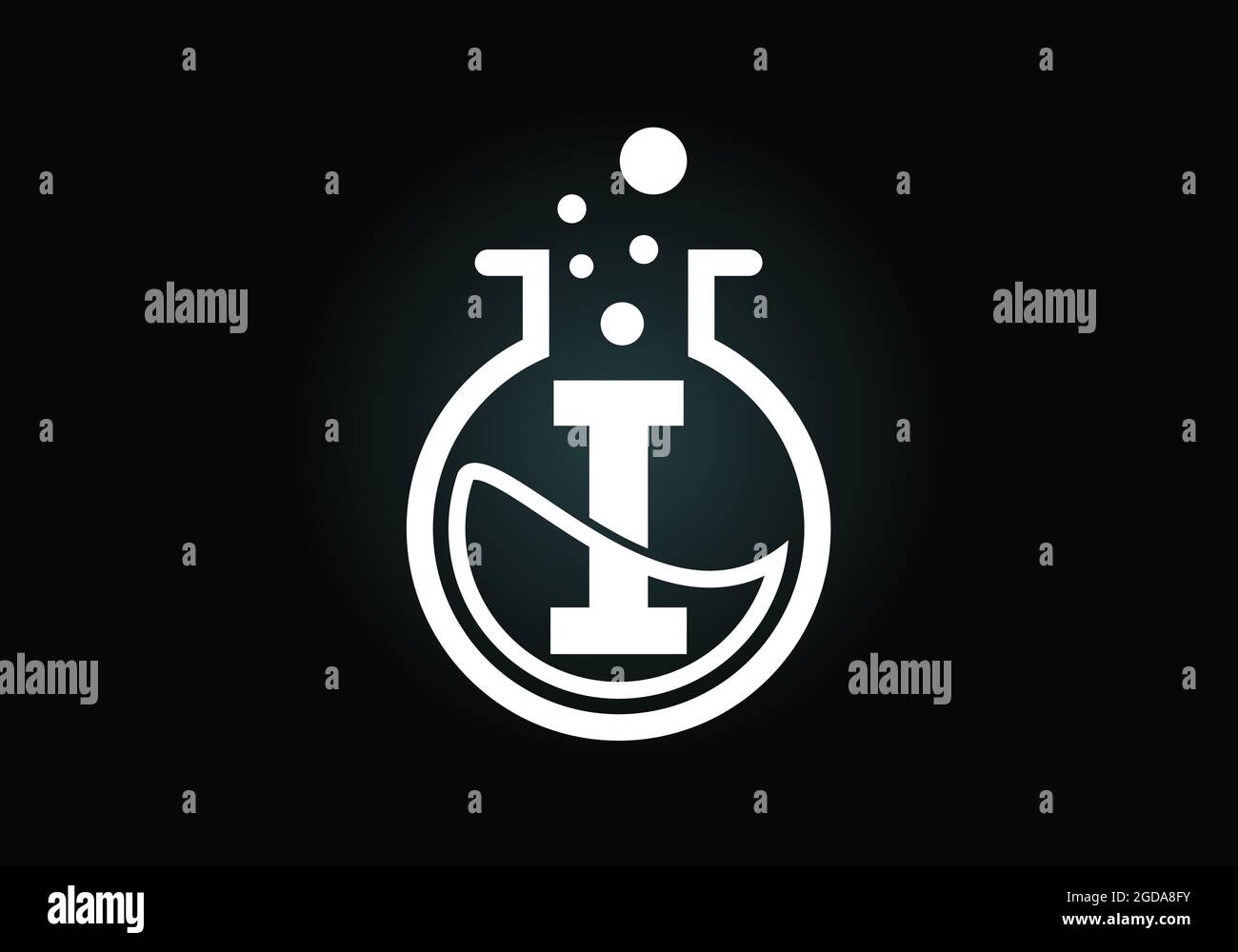 Initial I monogram alphabet with lab glass, chemical liquid, and ...