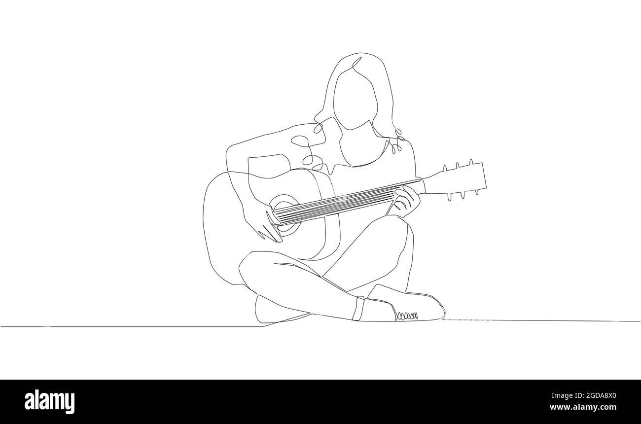 Self-drawing animation of continuous drawing of one line of a girl ...