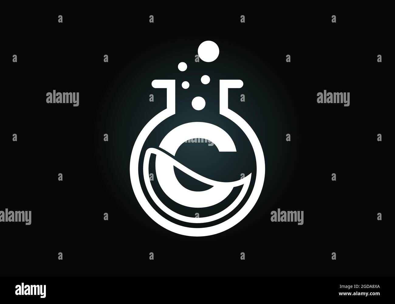 Initial C monogram alphabet with lab glass, chemical liquid, and ...