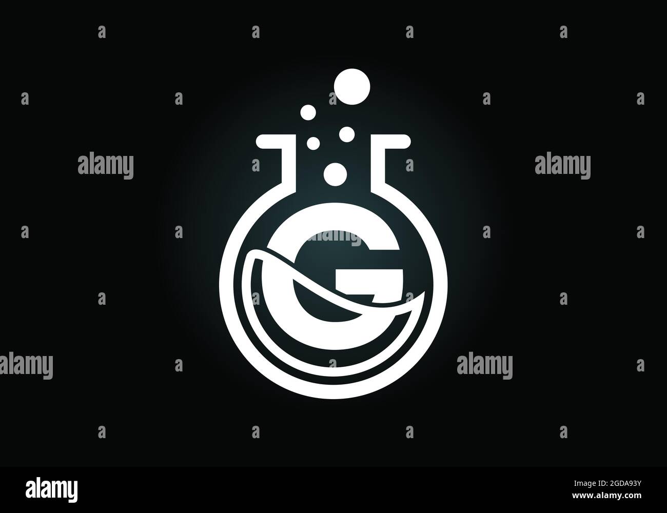 Initial G monogram alphabet with lab glass, chemical liquid, and ...