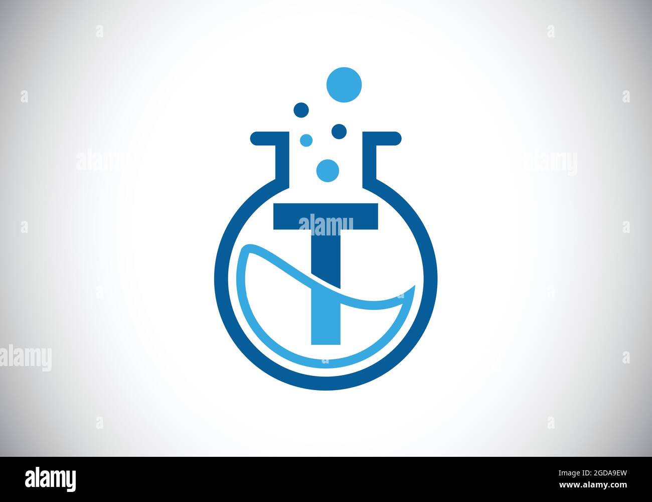 Initial T monogram alphabet with lab glass, chemical liquid, and ...