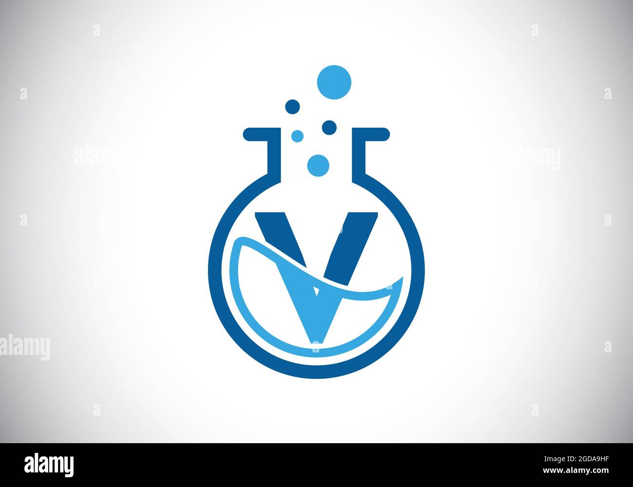 Initial V monogram alphabet with lab glass, chemical liquid, and ...