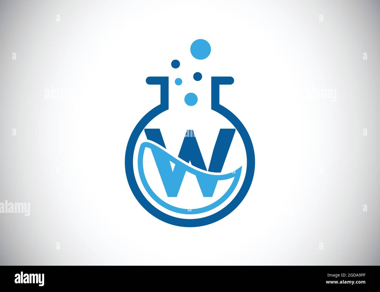 Initial W monogram alphabet with lab glass, chemical liquid, and ...