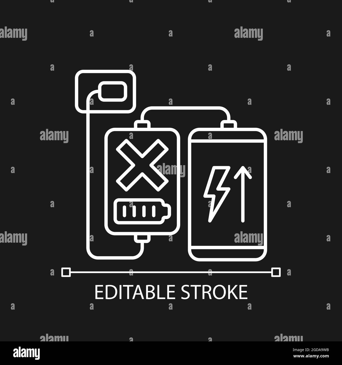 Charging, discharging white linear manual label icon for dark theme ...