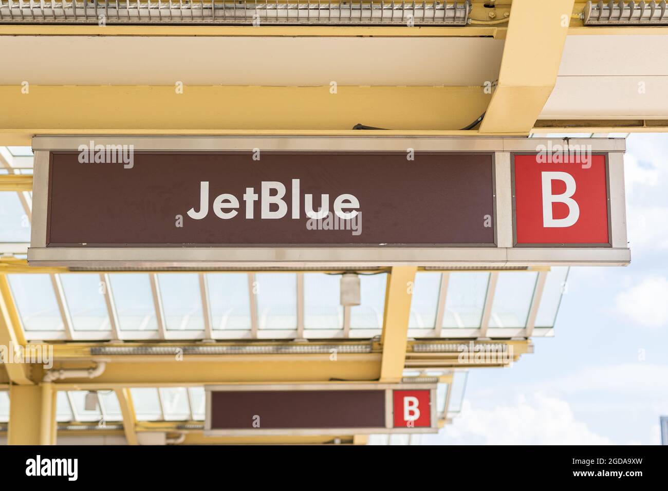 ARLINGTON VA, UNITED STATES - Jul 13, 2021: A sign for the JetBlue ...